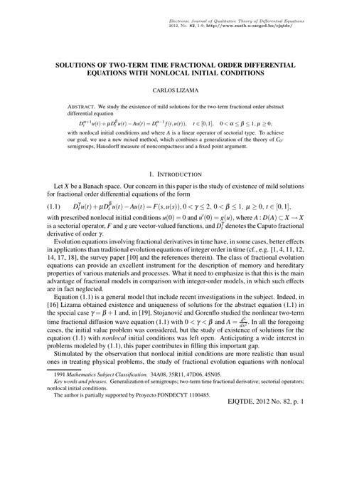 Pdf Solutions Of Two Term Time Fractional Order Differential Equations With Nonlocal Initial