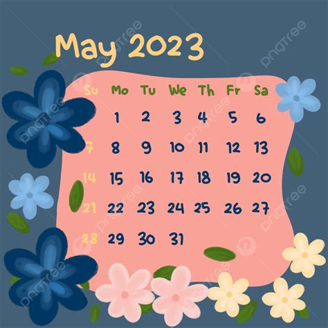 May 2023 Calendar In Pastel Colors Decorated With Flowers Template