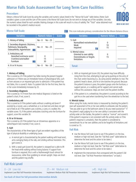 Morse Falls Scale Assessment For Long Term Care Facilities Procedure