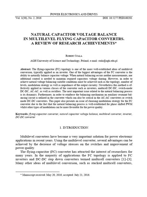 Natural Capacitor Voltage Balance In Multilevel Flying Capacitor Convertrs A Review Of Research