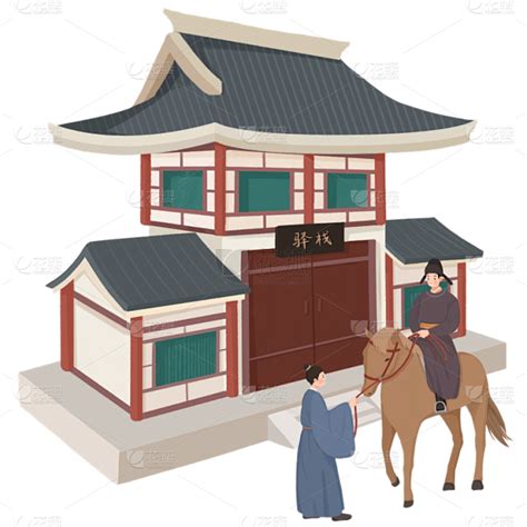 手绘卡通古代驿站元素2