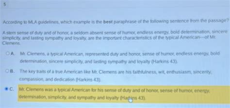 5 According To Mla Guidelines Which Example Is The Best Paraphrase Of The Following Sentence