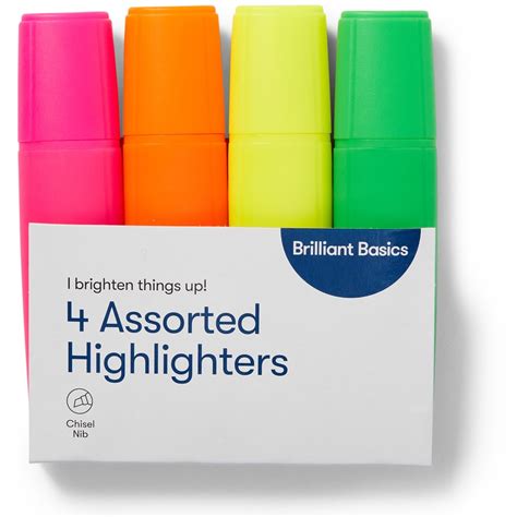 Brilliant Basics Assorted Highlighter 4 Pack Multi Big W