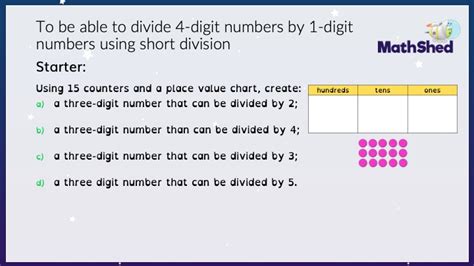 Mathshed Lesson 7 To Be Able To Divide 4 Digit Numbers By 1 Digit Numbers Using Short Division