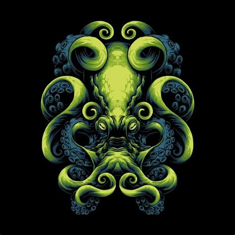 Green Octopus Mirror Illustration Printable Designs Astronaut Art