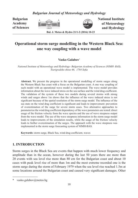 Pdf Operational Storm Surge Modelling In The Western Black Sea One