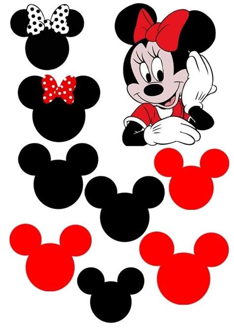 Вафельная картинка для съедобной печати Минни маус ушки Минни красные и чёрные шаблоны для
