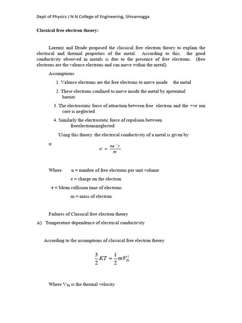 Free Electron Theory 1 Pdf Electrical Resistivity And Conductivity Electron