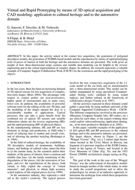 pdf virtual and rapid prototyping by means of 3d optical acquisition and cad modeling