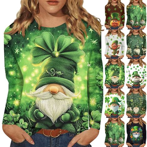 Dbaixid St Patricks Day Shirts Womens Long Sleeve Color Block Shamrock