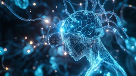 Digital Neural Network And Brain Connectivity Visualized In Blue Light Stock Image Image Of