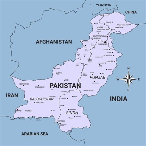 Pakistan Country Map And Surrounding Borders 22416156 Vector Art At