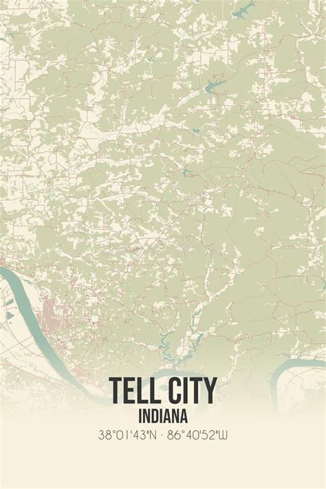 Retro Us Map Of Tell City Indiana Vintage Street Map Stock
