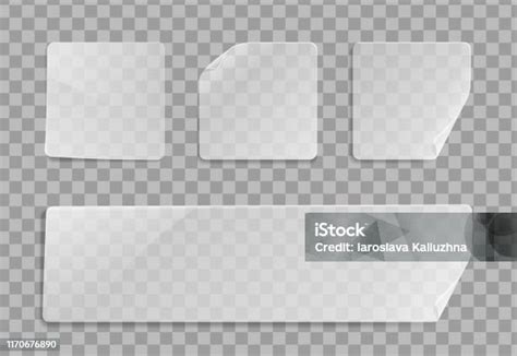 벡터 빈 투명 플라스틱 사각형 접착제 스티커 곡선 모서리와 조롱 빈 이차 끈적 끈적한 레이블 배너 모형 접기 유리 표면을 위한