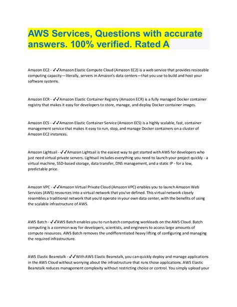Aws Services Questions With Accurate Answers 100 Verified Rated A Quiz Bank With Answers