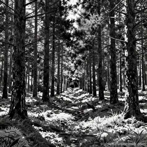 Ink Illustration Black And White A Thick Silence Hung Over The Pine