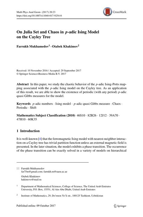 Pdf On Julia Set And Chaos In P Adic Ising Model On The Cayley Tree