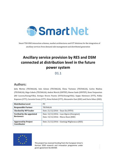 Ancillary Service Provision By Res And Dsm Connected At Distribution