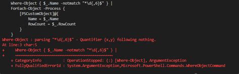 Powershell Error Quantifier Xy Following Nothing” No Column Name
