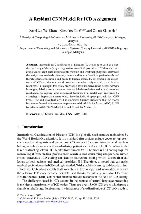 Pdf A Residual Cnn Model For Icd Assignment