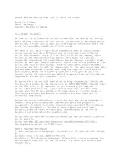 SAMPLE WELCOME MESSAGE WITH DETAILS ABOUT THE Sample Welcome Message With Details About The