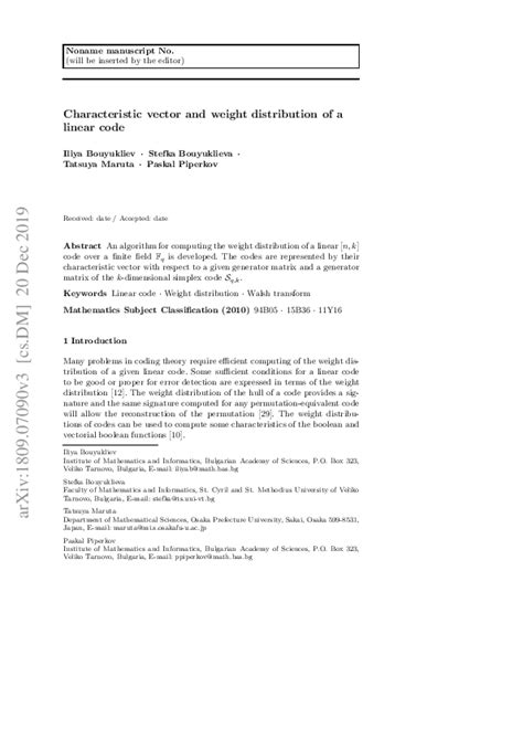 Pdf On The Computation Of The Weight Distribution Of Linear Codes