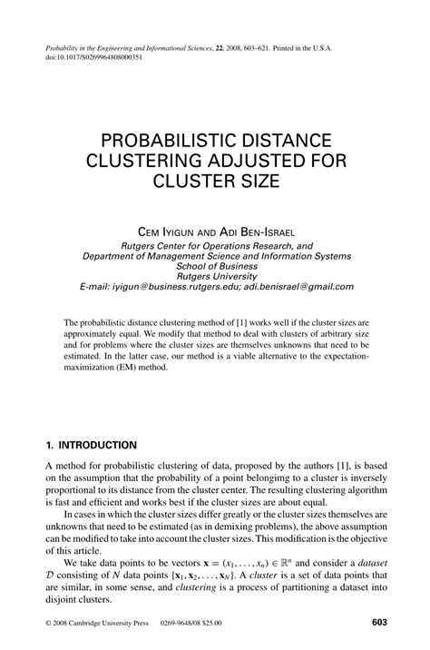 Pdf Probabilistic Distance Clustering Adjusted For Cluster Size