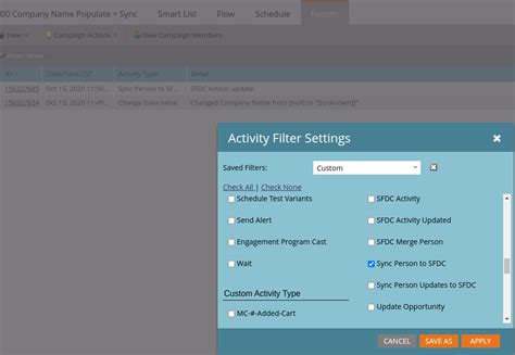 query activity log for sync errors marketing nation