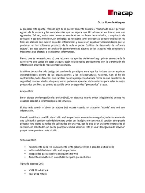 Apunte 3 Tipos De Ataques Pdf Ataque De Denegación De Servicio