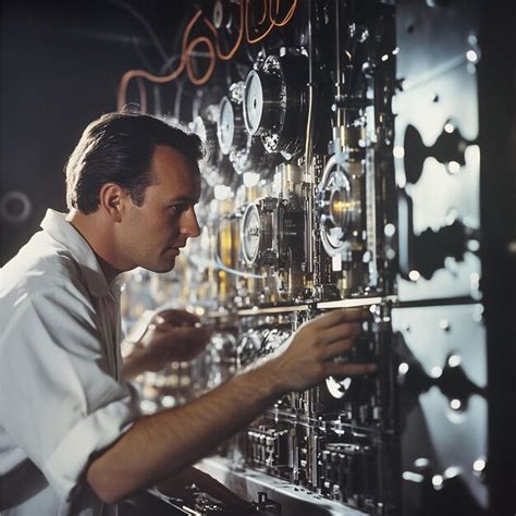 A Physicist Calibrating And Operating Particle Accelerators In A Research Facility Premium Ai