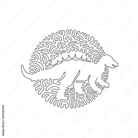Single Curly One Line Drawing Of Spined Reptile Abstract Art Continuous Line Draw Graphic