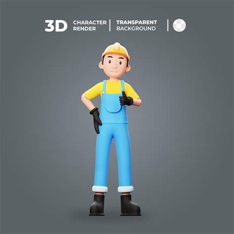 3d 작업자 캐릭터 엄지손가락을 내밀다 프리미엄 Psd 파일