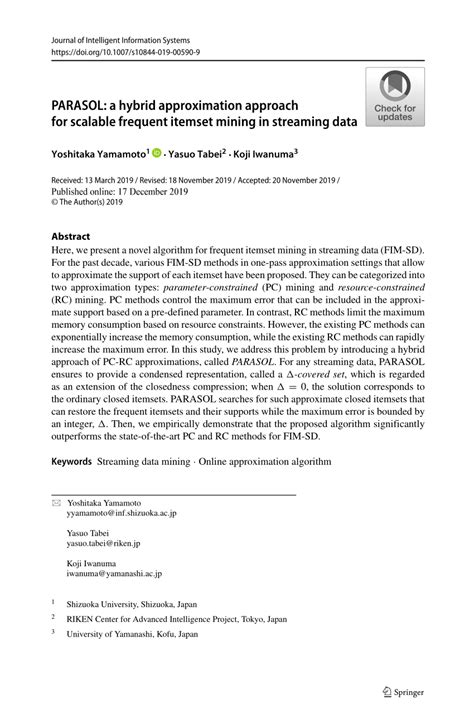 Pdf Parasol A Hybrid Approximation Approach For Scalable Frequent Itemset Mining In Streaming