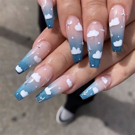 Blue Skies And Clouds Nails Nail Designs Acrylic Nail Tips Stylish Nails