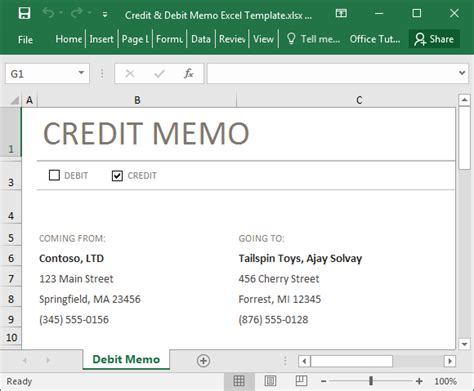 Credit And Debit Memo Excel Template