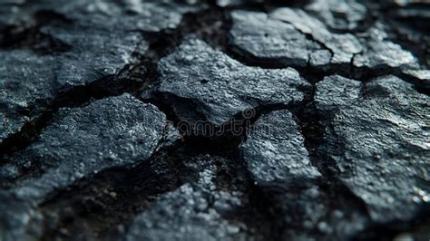 Close Up Of Cracked Black Stone Texture Realistic Image Stock