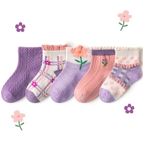 준캡 아동양말 어린이양말 프릴체크바이올렛 중목양말세트 5족세트 온채널
