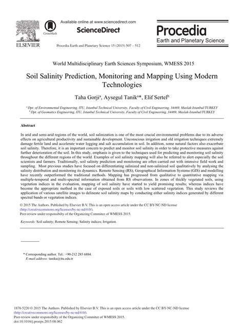 PDF Soil Salinity Prediction Monitoring And Mapping Using Modern Technologies