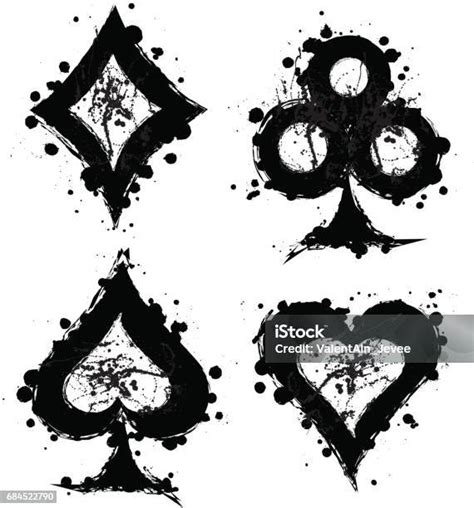 표시의 잉크 오 점 카드가 Playig의 붓 흰색에 고립 된 그런 지 그래픽 일러스트 레이 션의 벡터 집합입니다 얼룩 오 점 및 브러시 스트로크 예술적 그림의 시리즈 고립