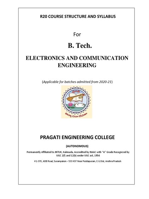 Ece R20 Course Structure And Syllabus Pdf Engineering Course Credit