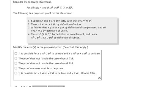 solved consider the following statement for all sets and b ac u bc