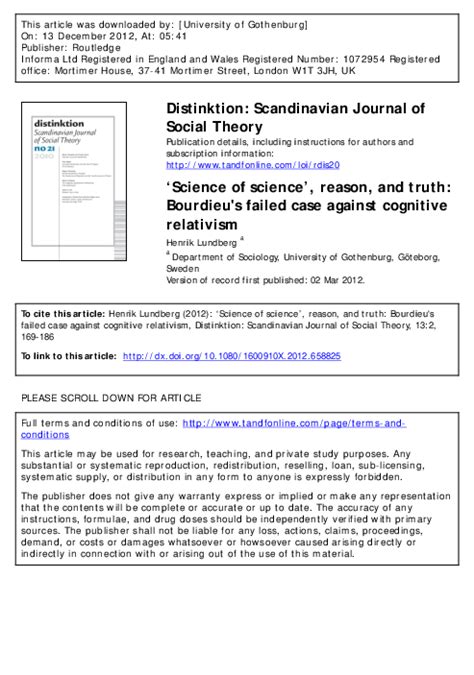 Pdf ‘science Of Science Reason And Truth Bourdieus Failed Case Against Cognitive Relativism