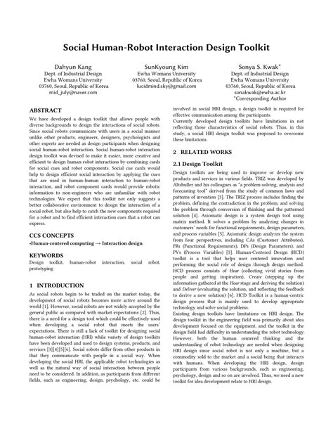 Pdf Social Human Robot Interaction Design Toolkit
