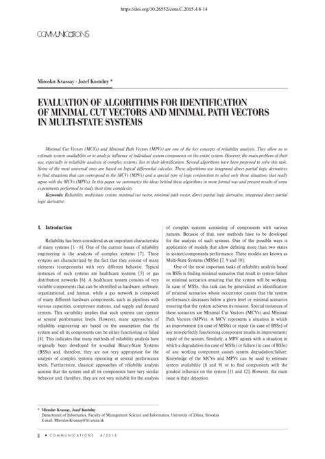 Pdf Evaluation Of Algorithms For Identification Of Minimal Cut Vectors And Minimal Path