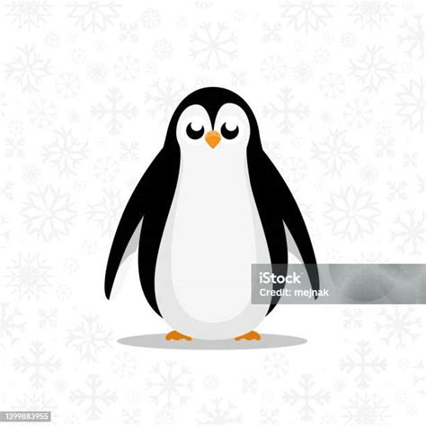 눈송이가있는 흰색 배경에 큰 눈을 가진 귀여운 펭귄 벡터 만화에 대한 스톡 벡터 아트 및 기타 이미지 만화 일러스트레이션