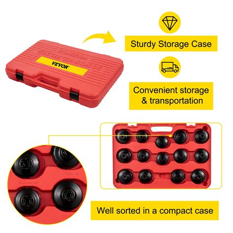 Vevor 30 Piece Oil Filter Wrench Kit Durable Steel Sockets For Oil Filter Removal 3 8 Drive