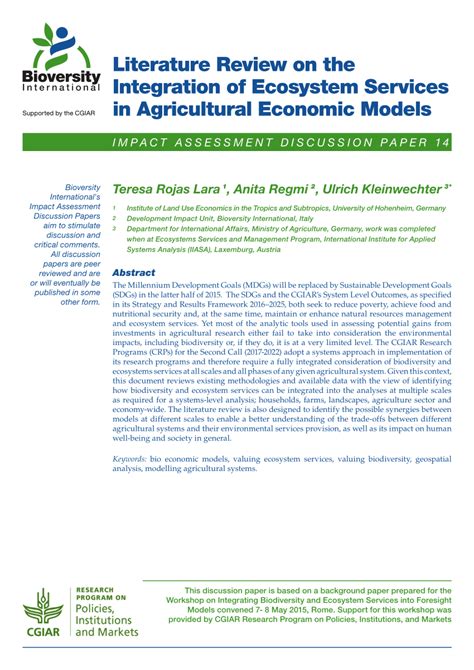 Pdf Literature Review On The Integration Of Ecosystem Services In Agricultural Economic Models
