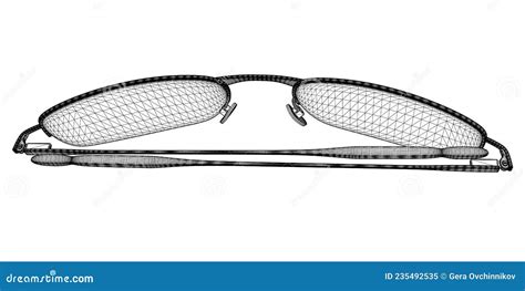 Wireframe Of Folded Glasses From Black Lines Isolated On White Background View From Above 3d
