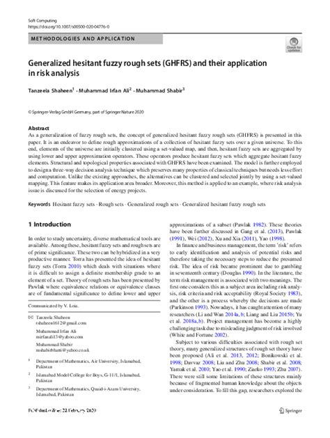 Pdf Generalized Hesitant Fuzzy Rough Sets Ghfrs And Their Application In Risk Analysis