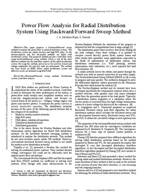 Power Flow Analysis For Radial Distribution System Using Backwardforward Sweep Method Pdf